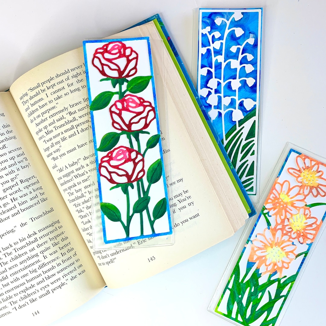 Floral Bookmark - One Bookmark - Red Roses Bookmark, Orange Daisies ...