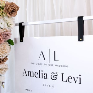 Black Hanging Sign Strap Welcome Sign Hanging Wedding Sign Seating ...