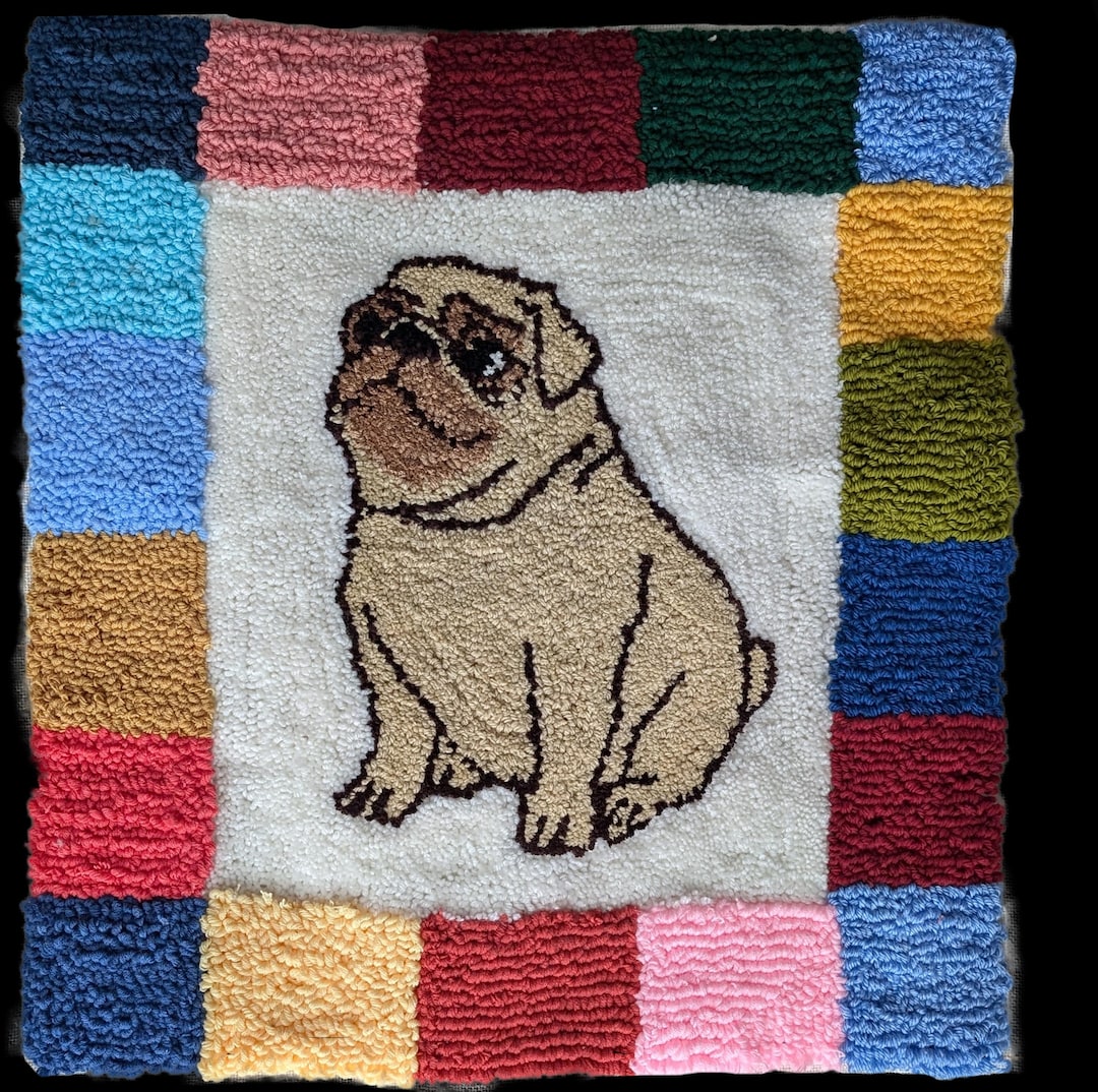 Handcrafted Pug Textile Wall Art, Tufted Wall Hanging, Punchneedle Dog ...