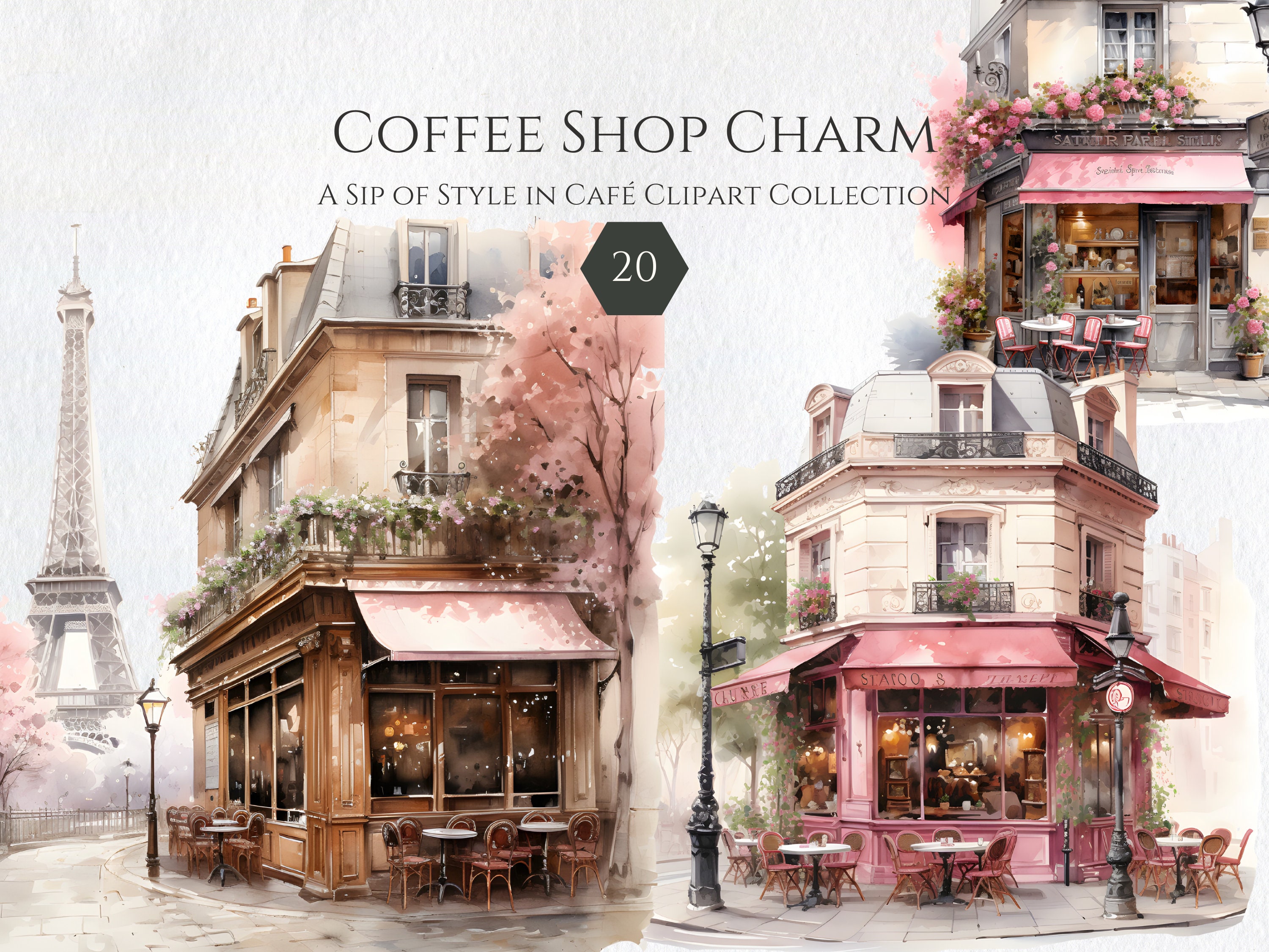 Watercolor Paris Coffee Shop Clipart PNG, Cute Paris Scenes PNG, Coffee ...