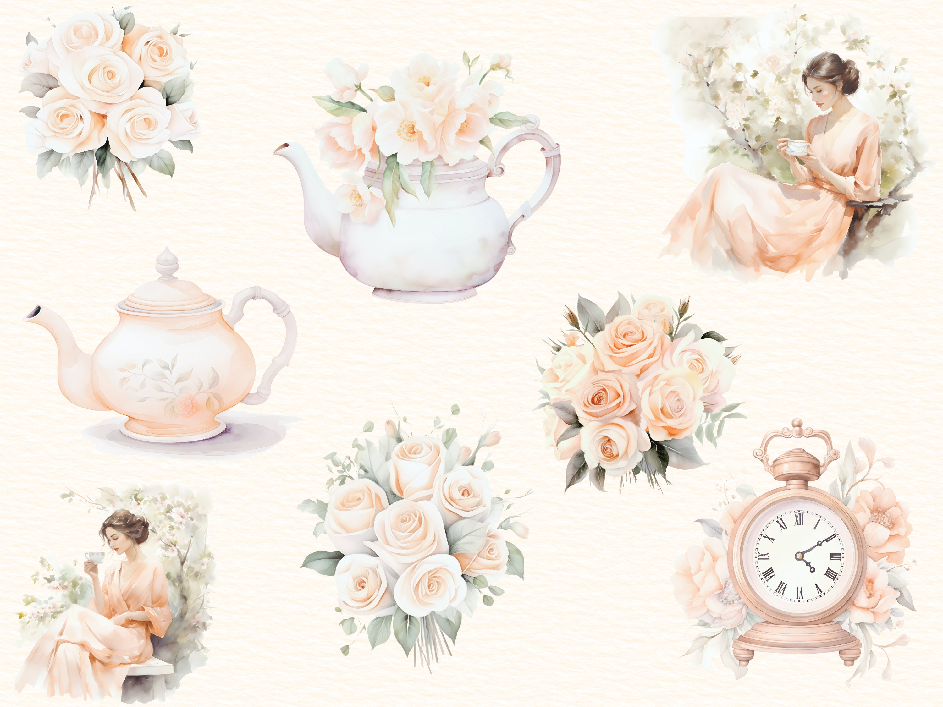 Watercolor Tea Party Clipart, Tea Set Clipart, Tea Time Clipart, Teacup ...