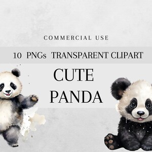 Watercolor Cute Panda Clipart Bundle, Baby Panda PNG, Nursery Decor ...
