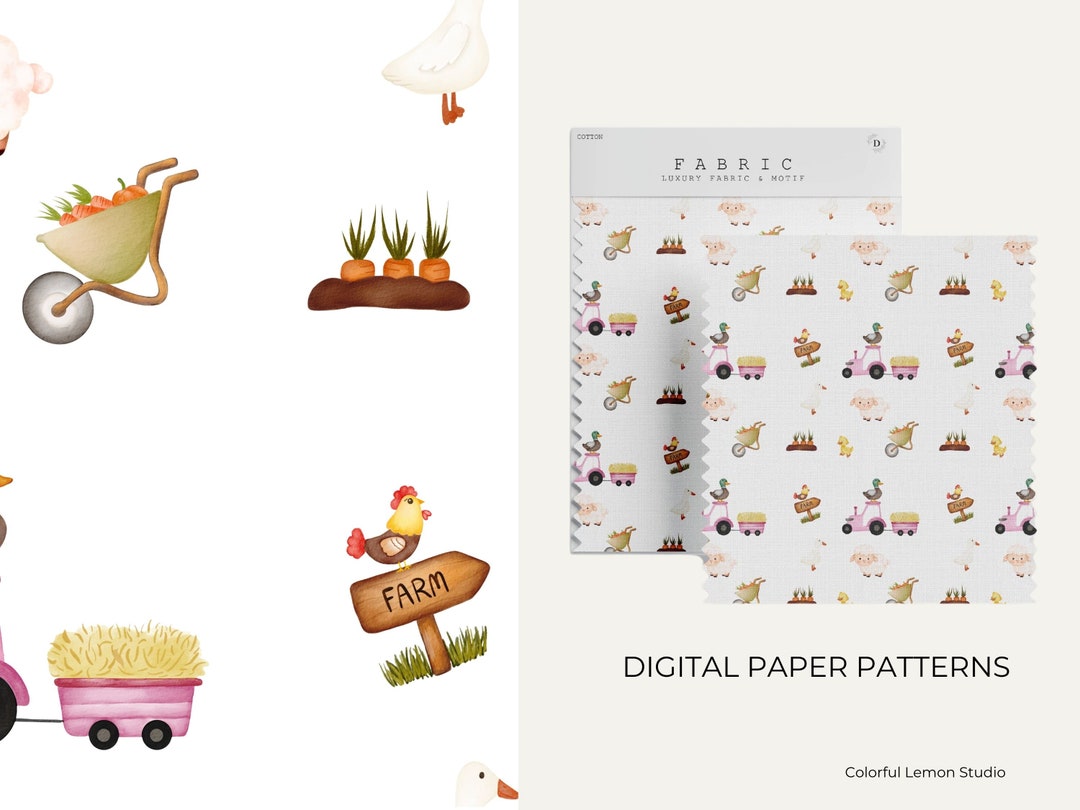 Farm Digital Papers Pattern, Girly Farm Seamless Patterns, Digital ...