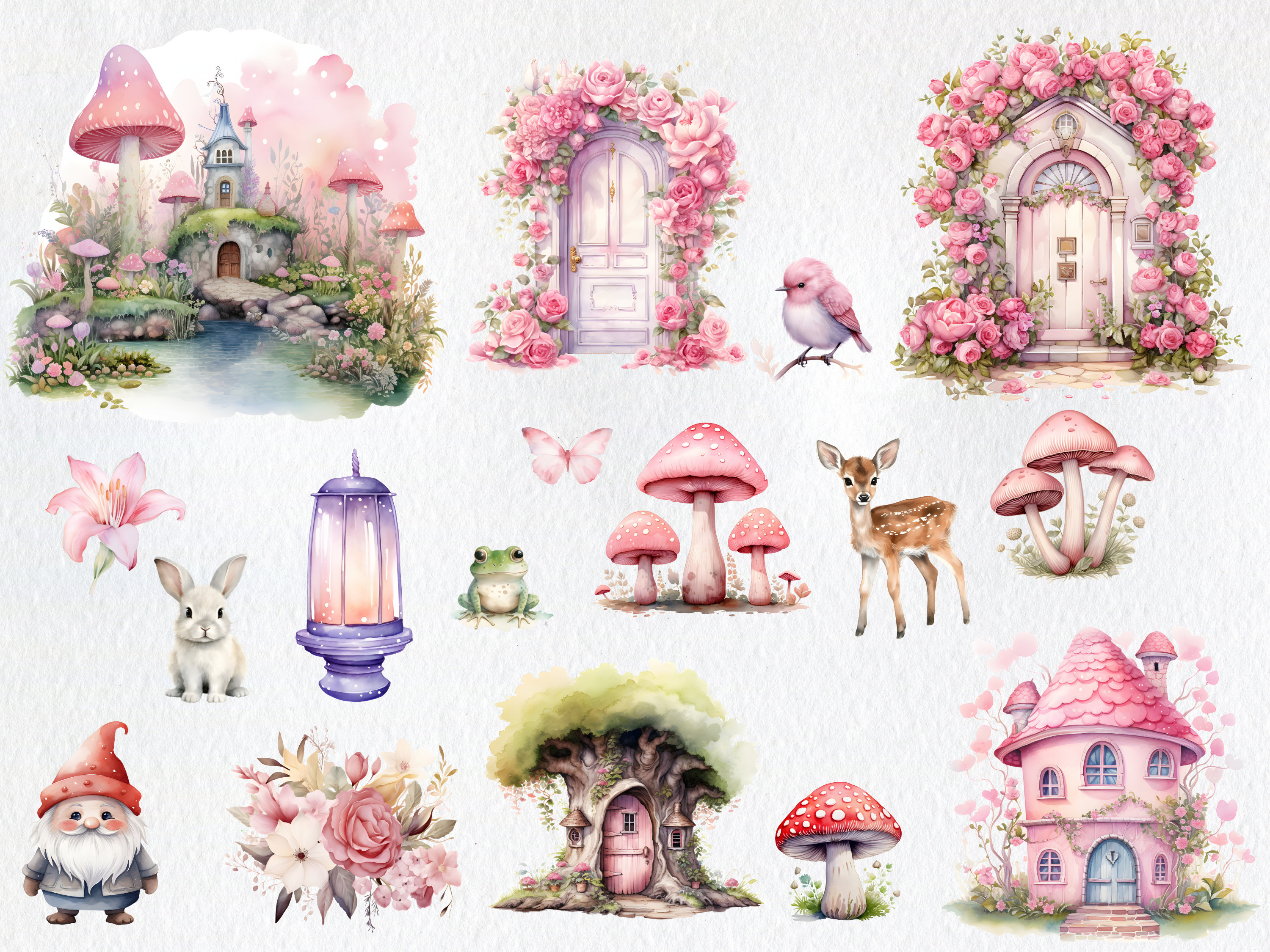 Watercolor Fairy Garden Clipart Bundle 68 Png, Cute Fairy Garden ...