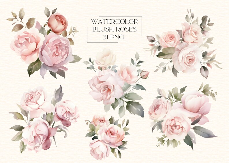 Watercolour Blush Roses Floral Clipart Bundle Dusty Roses - Etsy