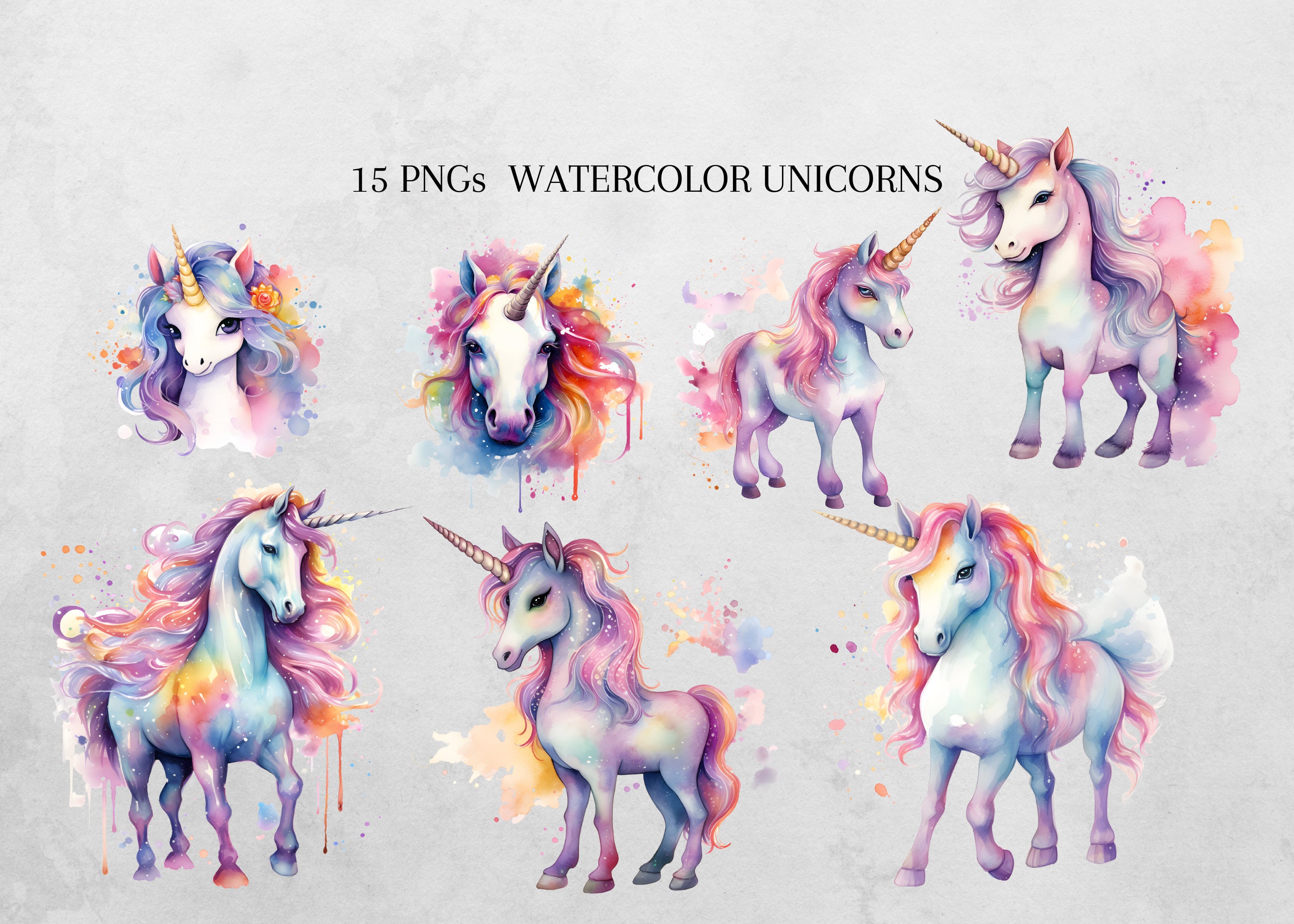 Watercolor Unicorn Clip Art Clipart Bundle Baby Shower - Etsy