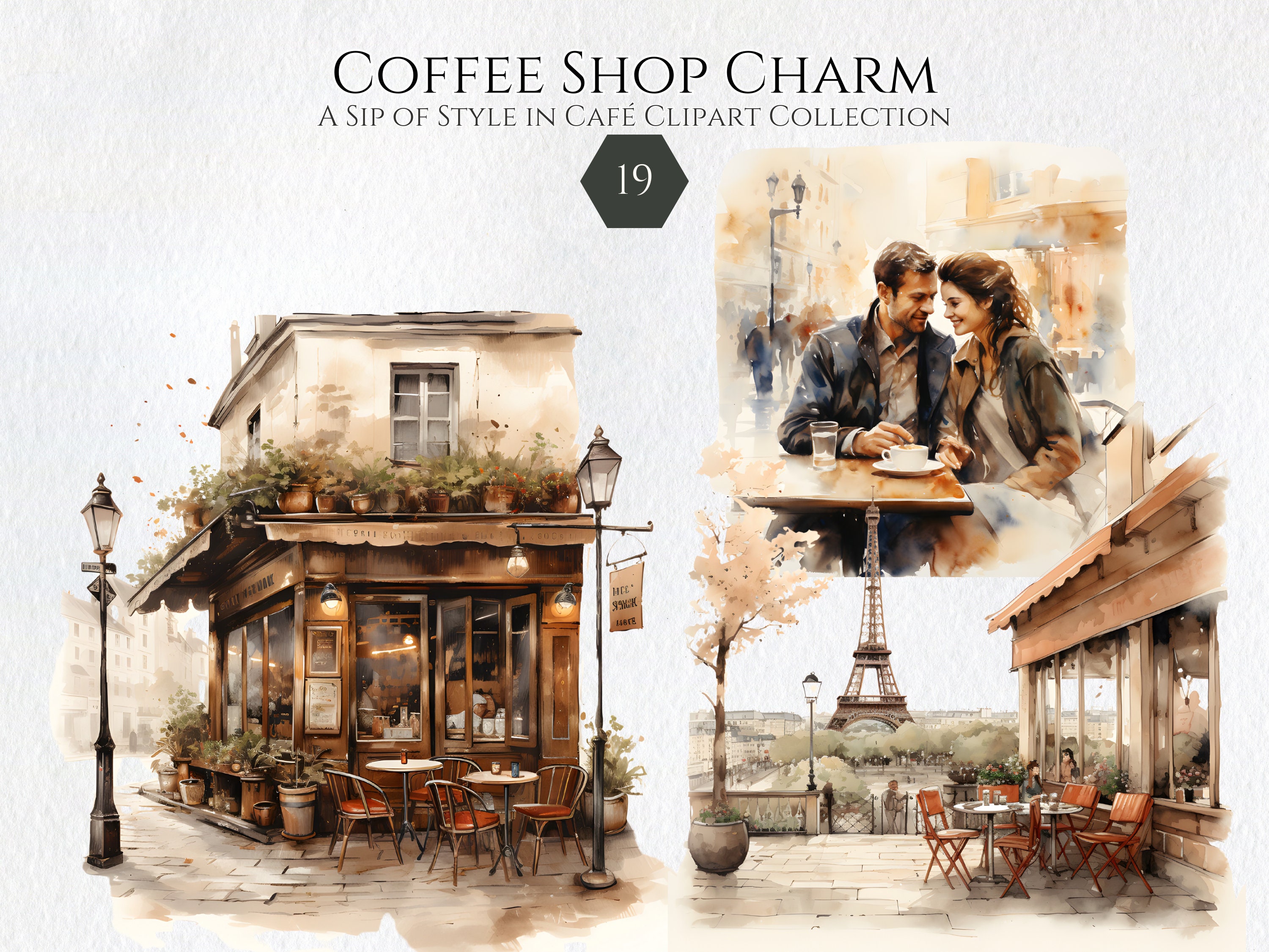 Watercolor Paris Coffee Shop Clipart PNG, Cute Paris Scenes PNG, Coffee ...