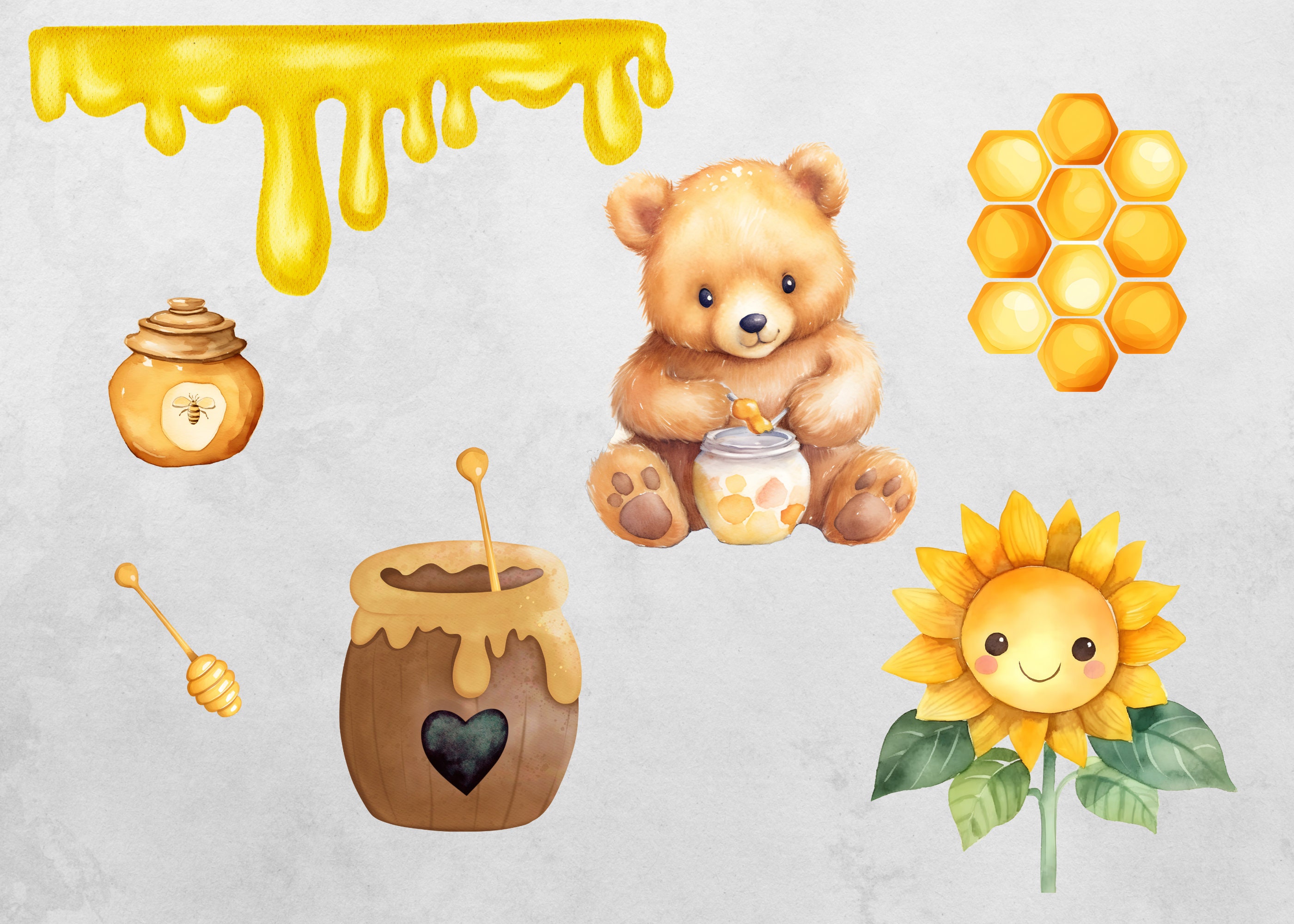 Bee Watercolor Clipart Honey Clipart PNG Cute Honey Bees - Etsy