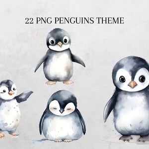 Watercolor Cute Penguin PNG Clipart, Mountains Snowflakes Clipart for ...