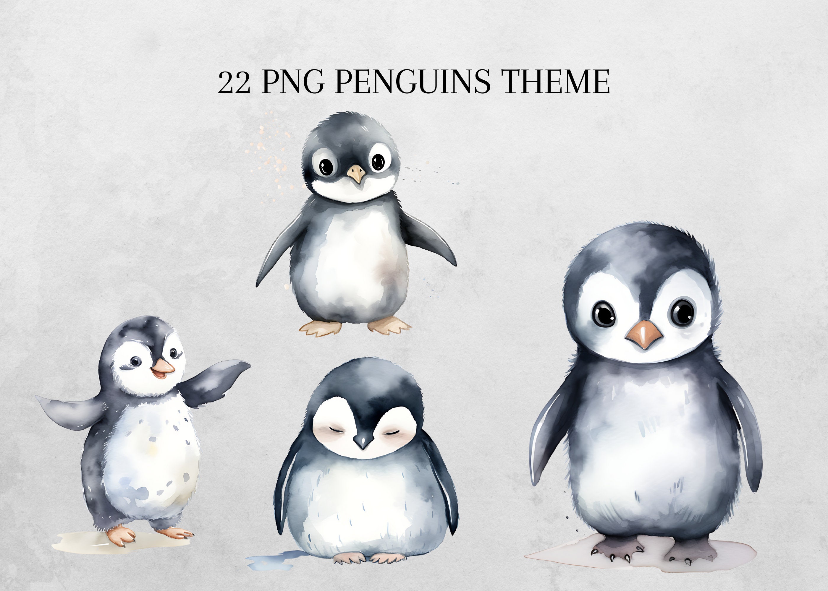 Watercolor Cute Penguin PNG Clipart, Mountains Snowflakes Clipart for ...