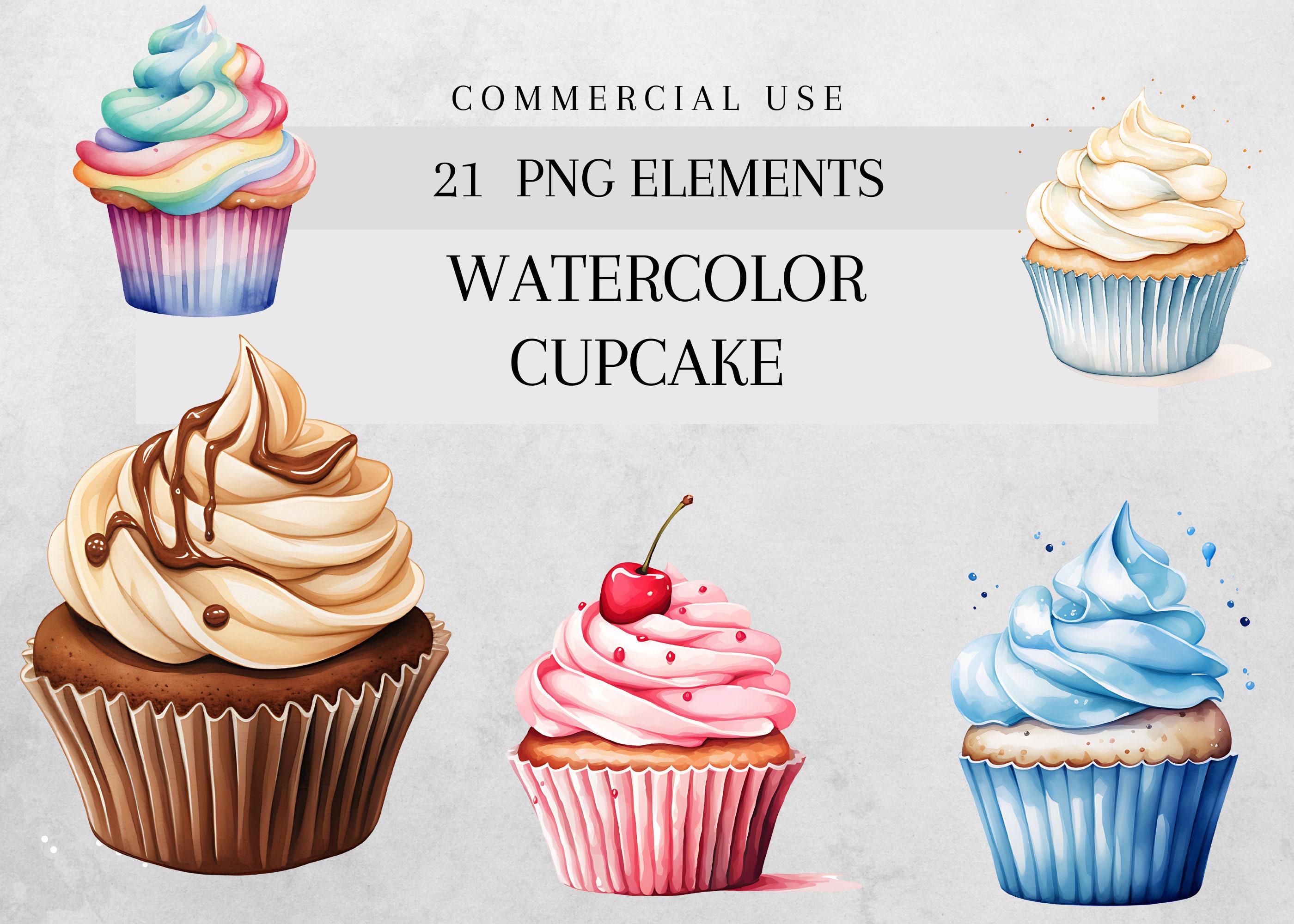 Watercolor Cupcake Clipart, Digital Art, Baking Clipart, Dessert ...