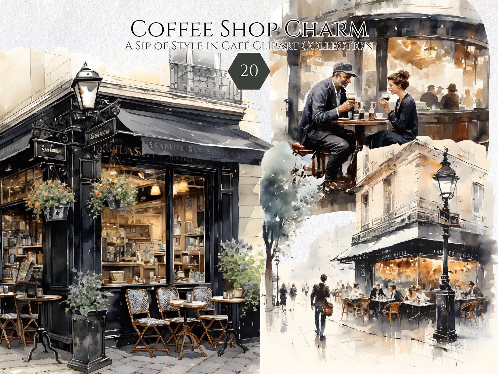 Watercolor Paris Coffee Shop Clipart PNG, Cute Paris Scenes PNG, Coffee ...