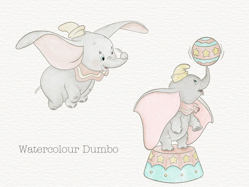 Watercolour Dumbo Clipart PNG, Cute Elephant Pastel Color PNG, Dumbo ...