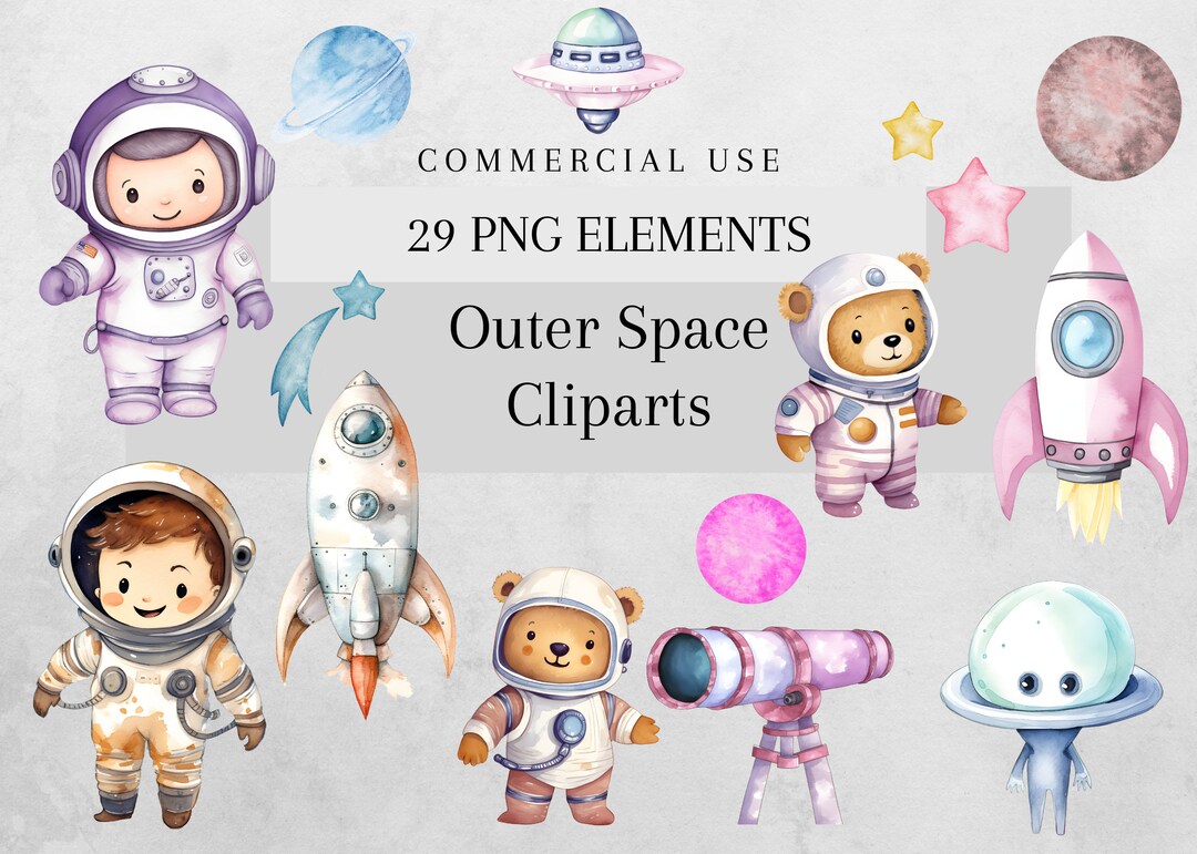 Watercolor Space Clipart Bundle, Cute Astronaut PNG, Planets Clipart ...