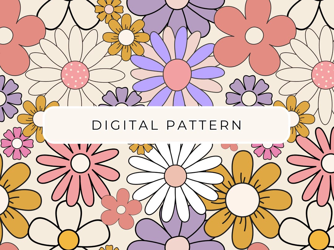 Boho Daisy Flower Digital Paper Pattern, Flower Seamless Patterns ...