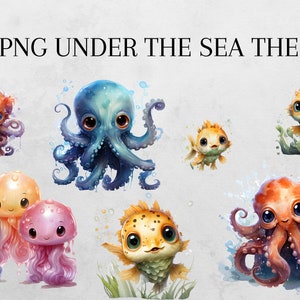 Cute Under the Sea Animals Watercolor Clip Art Bundle, Sea Animals ...