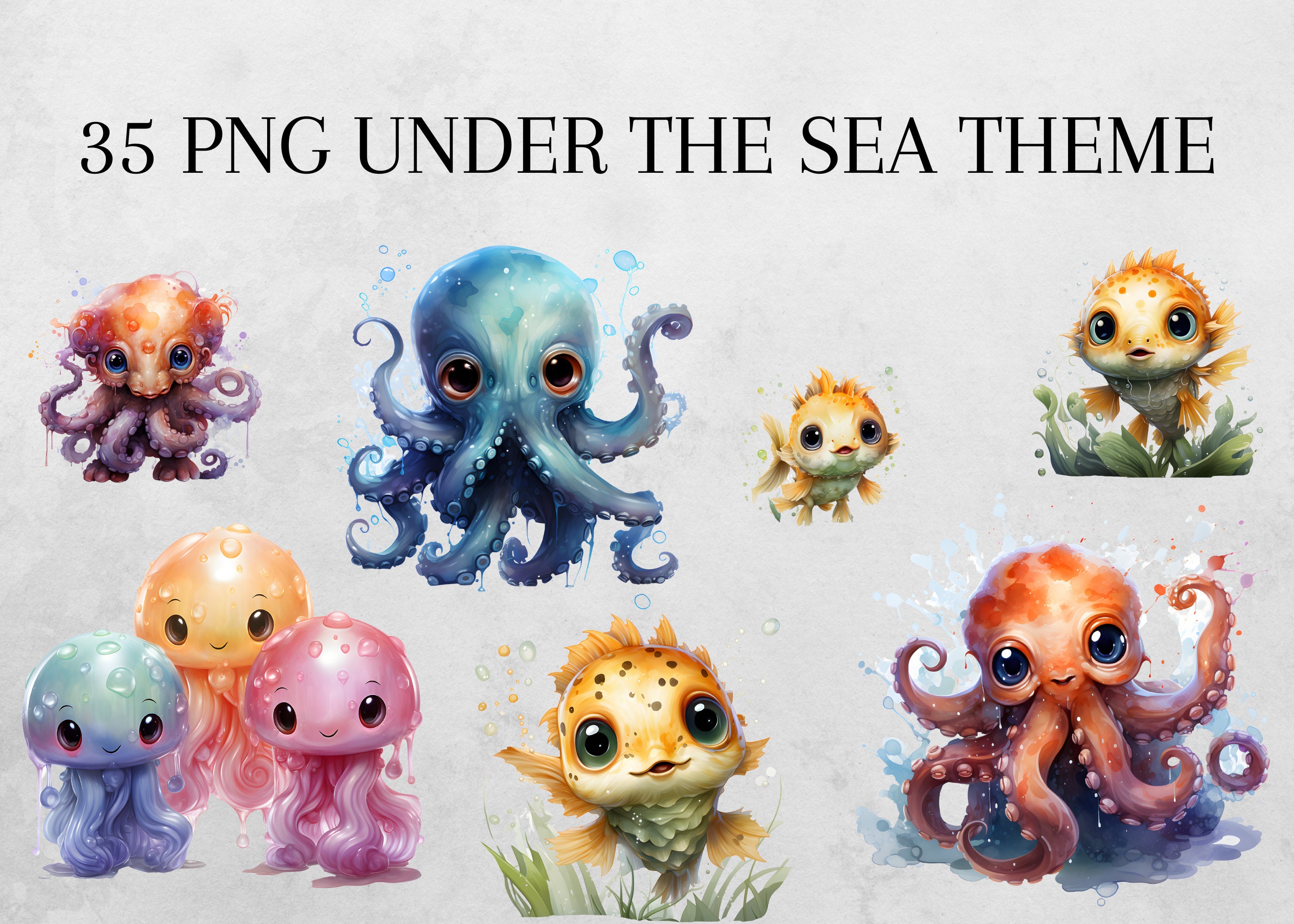 Cute Under the Sea Animals Watercolor Clip Art Bundle, Sea Animals ...