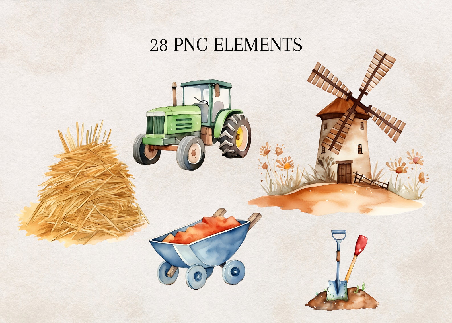 Watercolor Farm Animals Clipart Bundle, Cute Farm PNG, Baby Shower ...