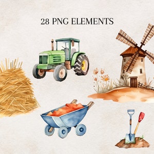 Watercolor Farm Animals Clipart Bundle, Cute Farm PNG, Baby Shower ...