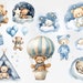 Watercolor Blue Teddy Bear Clipart Bundle, Sleepy Cute Boy Bear Baby ...