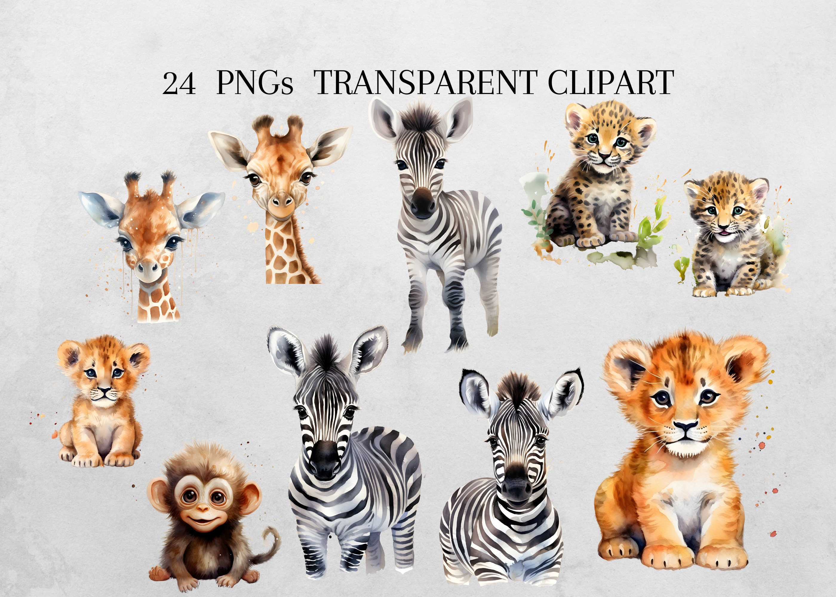 Watercolor Safari Animals Clipart Bundle, Baby Shower Clipart, Nursery ...