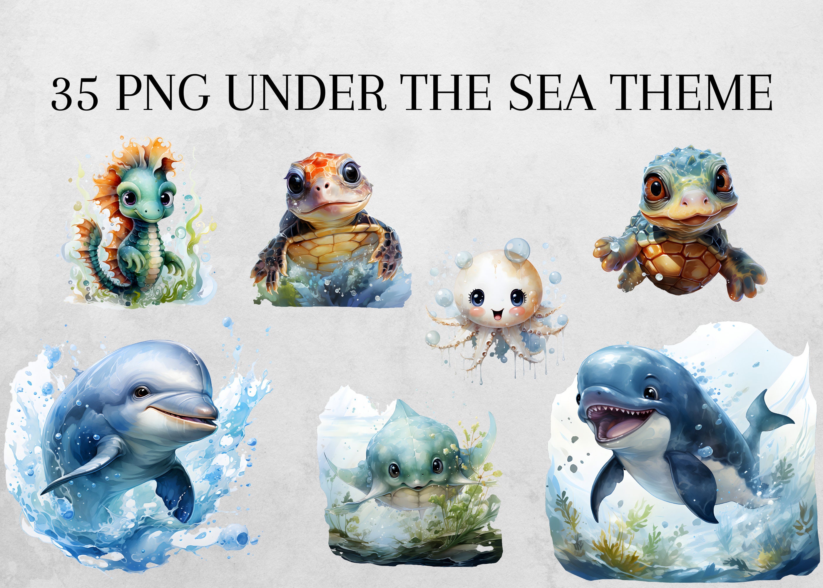 Cute Under the Sea Animals Watercolor Clip Art Bundle, Sea Animals ...