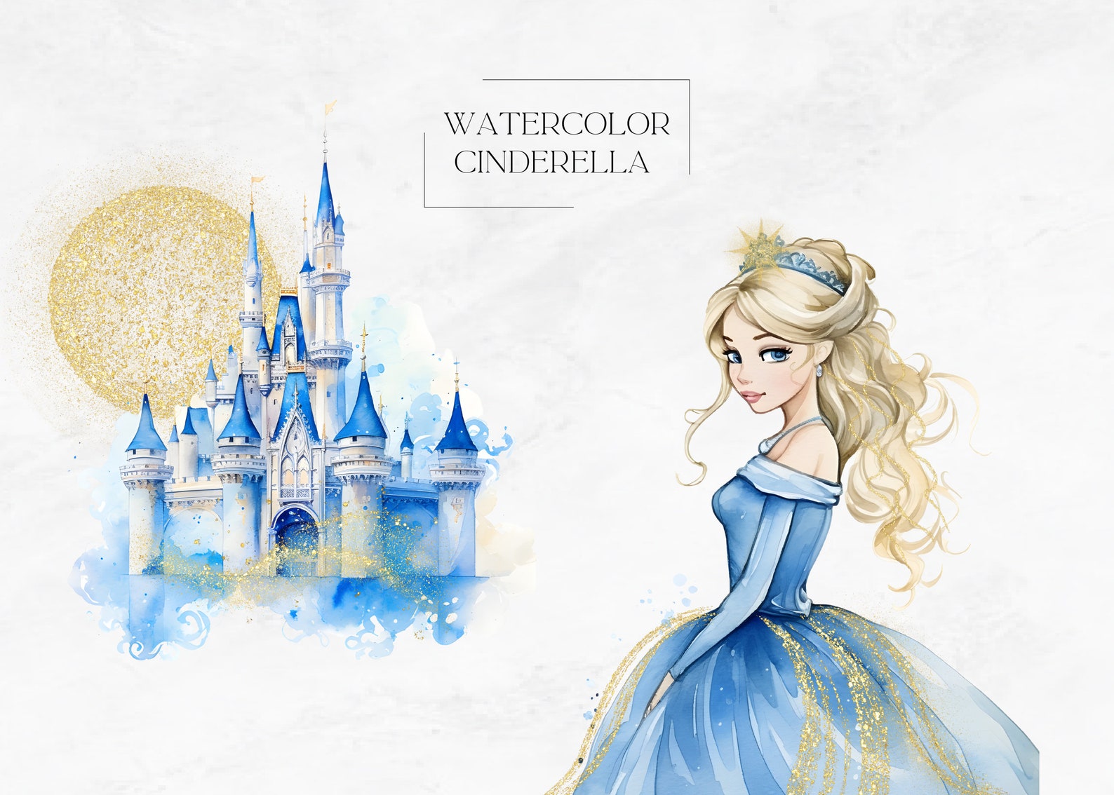 Watercolor Cinderella PNG Clipart Bundle, 22 Watercolor Cinderella ...