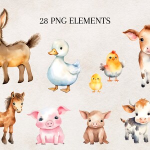 Watercolor Farm Animals Clipart Bundle, Cute Farm PNG, Baby Shower ...