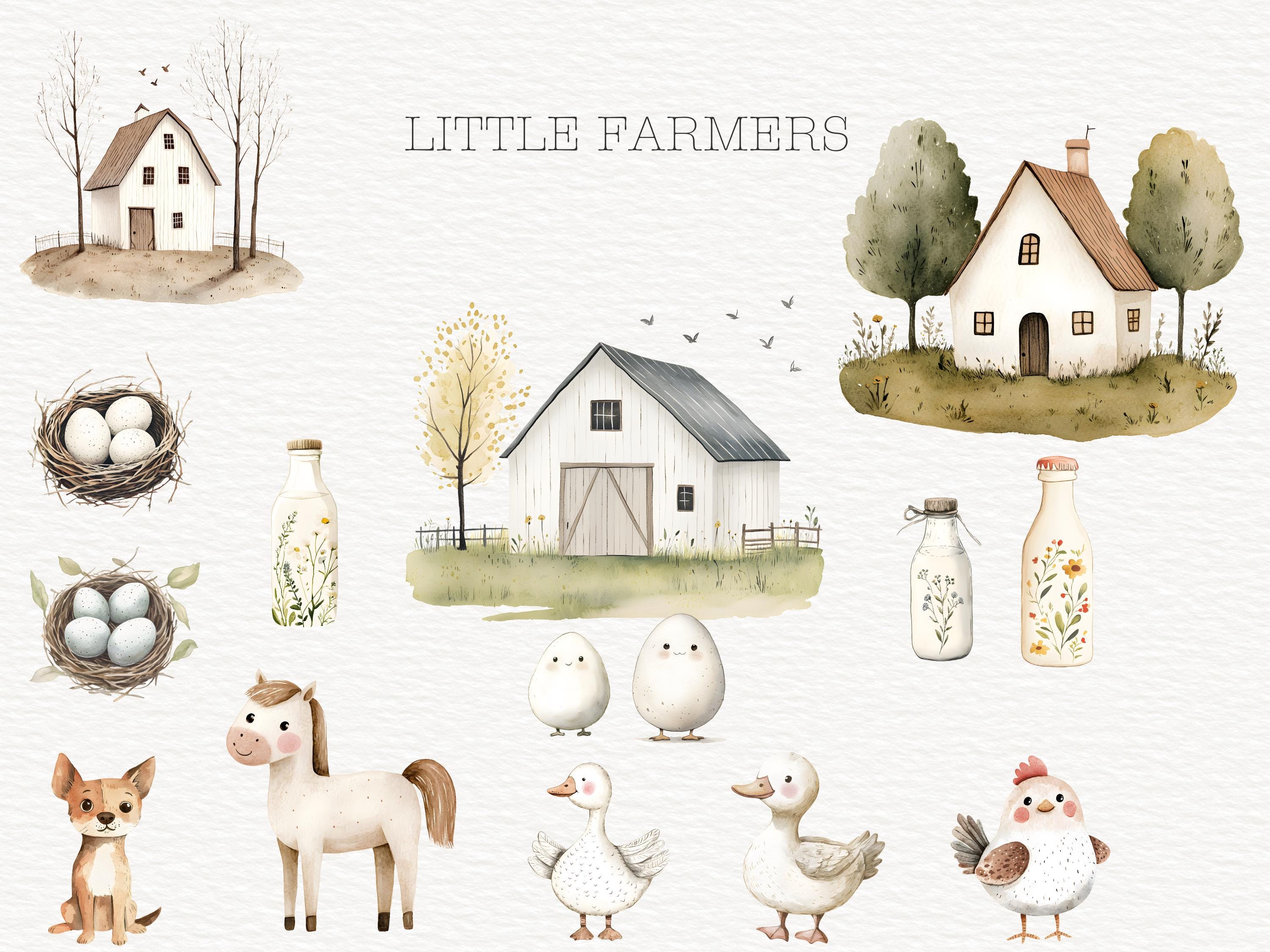 Watercolor Farm Animals Clipart Bundle, Cute Farm PNG, Baby Shower ...