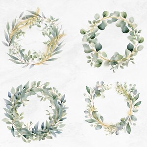 Watercolor Eucalyptus Greenery Clipart PNG, 26 Greenery Gold Foliage ...