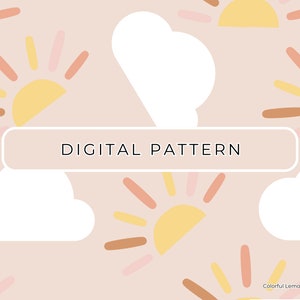 Sun and Clouds Digital Paper Pattern Theme, Boho Summer Sun Pattern Art ...