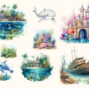 Mermaid Clipart Under the Sea Animals Watercolor Clip Art, Sea Animals ...