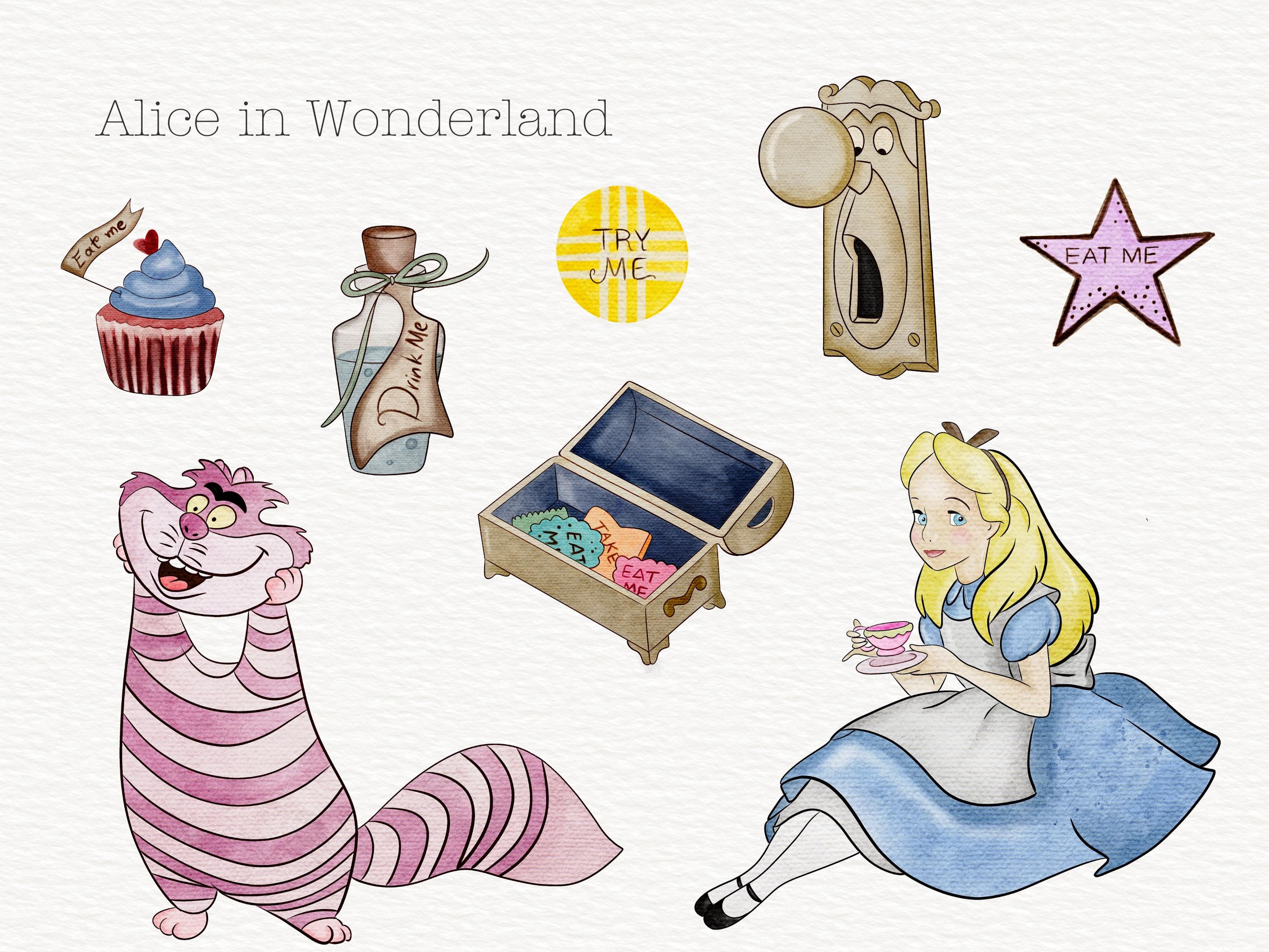 Watercolor Alice in Wonderland PNG Clipart Bundle, Watercolor Alice Mad ...