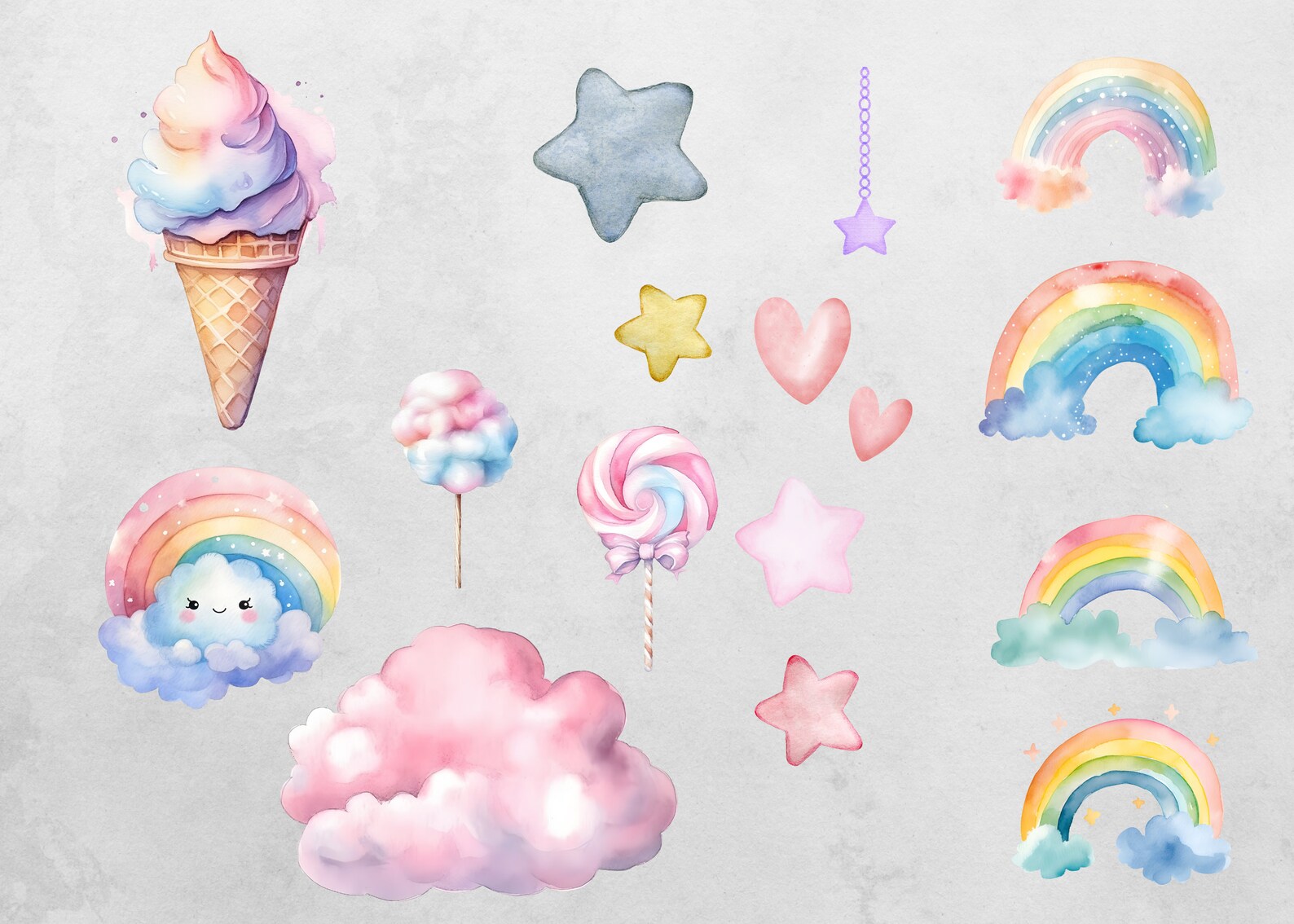 Cute Unicorn Watercolor Clipart Bundle, Rainbow Pastel Candy Lollipop ...