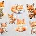 Watercolor Cute Fox Clipart Bundle, Cute Fox PNG, Foxes Woodland Animal ...