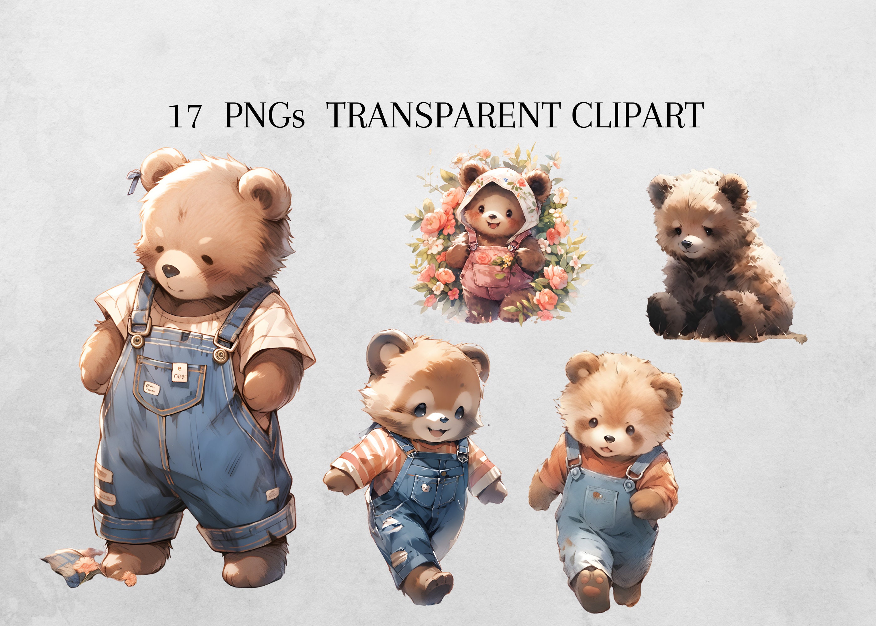 Watercolor Teddy Bear Clip Art Clipart Bundle Baby Shower - Etsy
