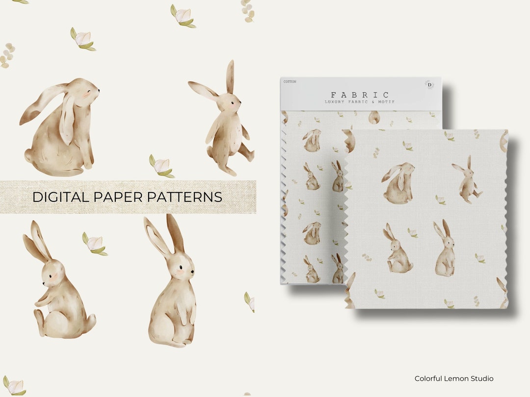 Modern Bunny Digital Paper Pattern, Seamless Patterns, Rabbit Motifs ...