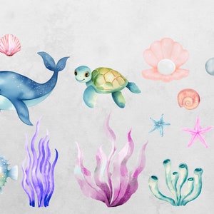 Cute Under the Sea Animals Watercolor Clip Art Bundle, Sea Animals ...