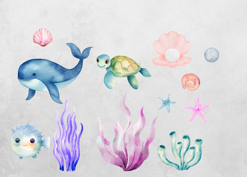 Cute Under the Sea Animals Watercolor Clip Art Bundle, Sea Animals ...