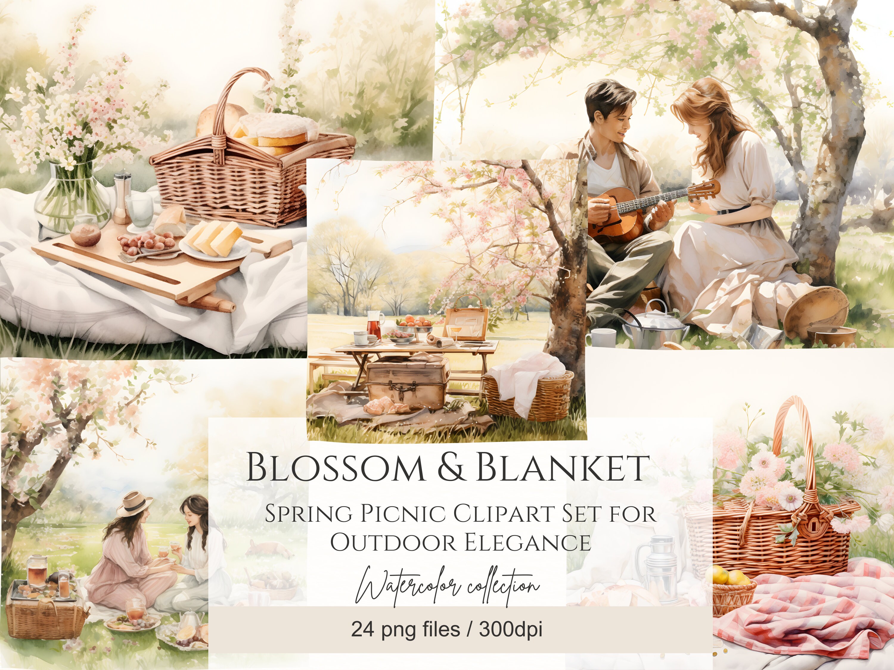 Spring Picnic Scenes Clipart Collection, Spring Flower Clip Art PNG ...