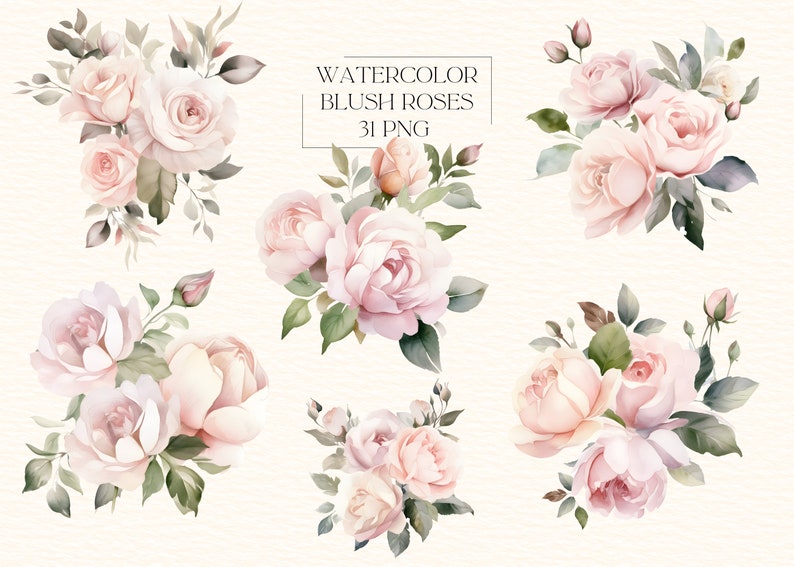 Watercolour Blush Roses Floral Clipart Bundle Dusty Roses - Etsy