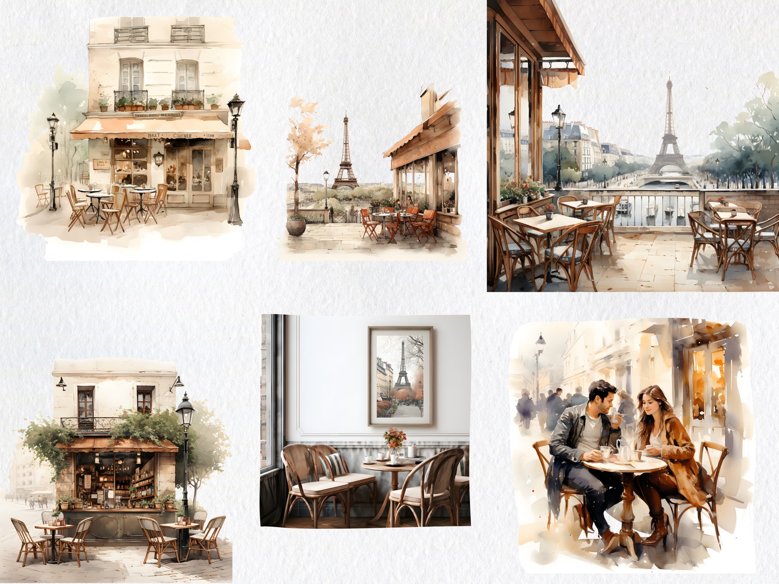 Watercolor Paris Coffee Shop Clipart PNG, Cute Paris Scenes PNG, Coffee ...