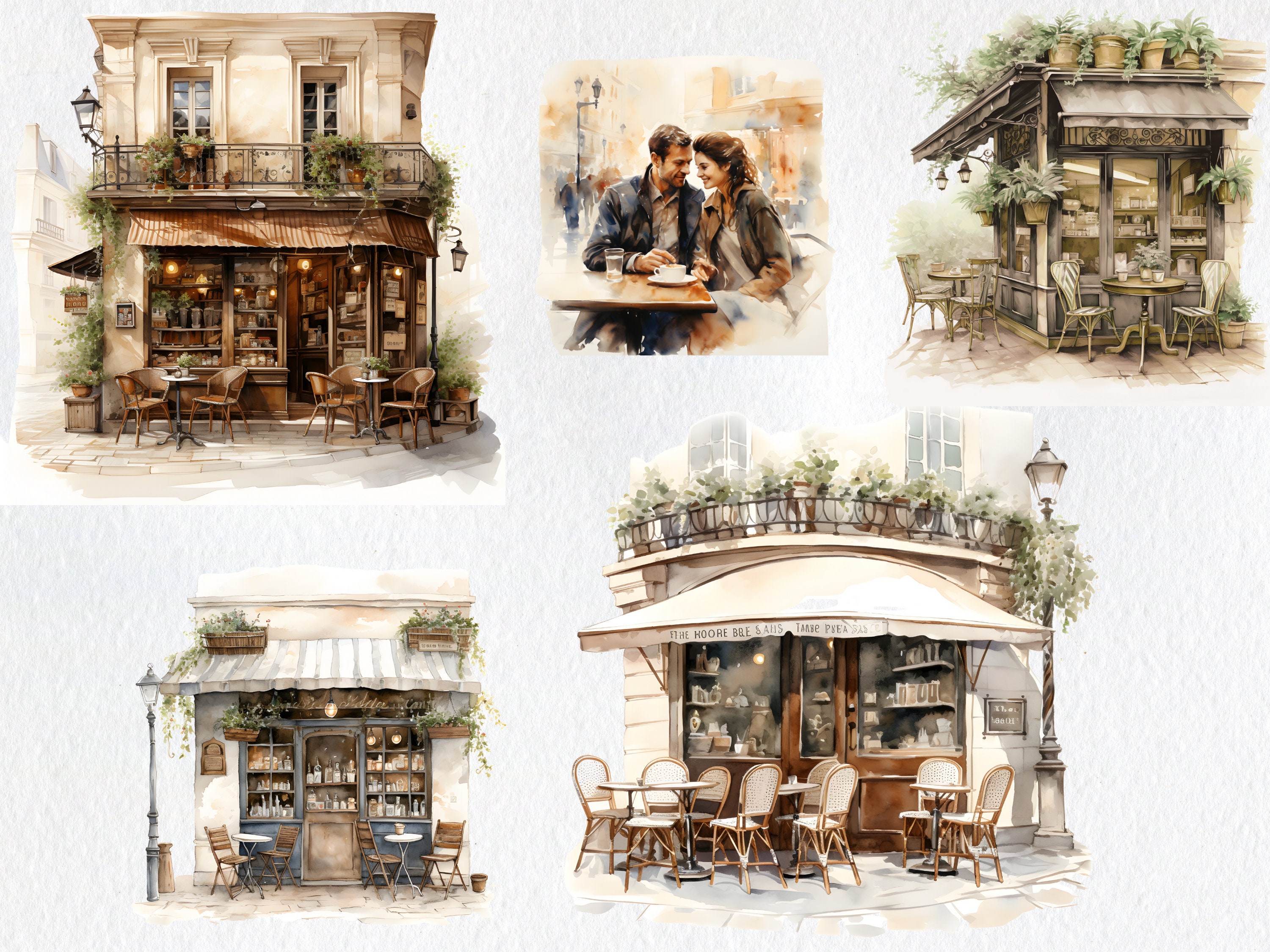 Watercolor Paris Coffee Shop Clipart PNG, Cute Paris Scenes PNG, Coffee ...