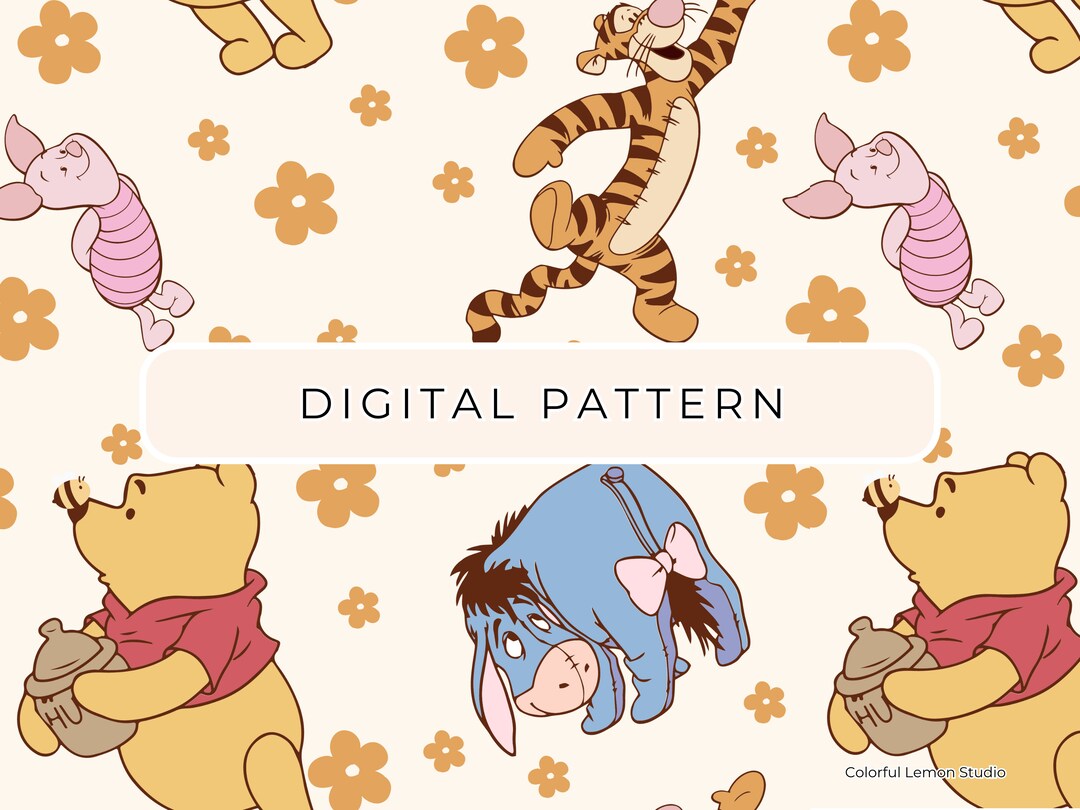 Winnie the Pooh Digital Paper Pattern, Winnie Check Seamless Pattern ...
