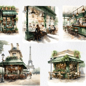 Watercolor Paris Coffee Shop Clipart PNG, Cute Paris Scenes PNG, Coffee ...
