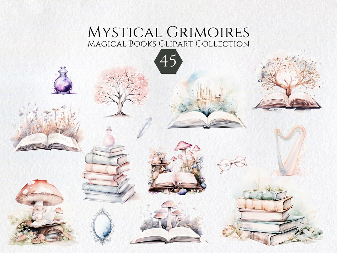 Watercolor Magic Book Clipart Bundle, Book Clip Art, Book Stack ...