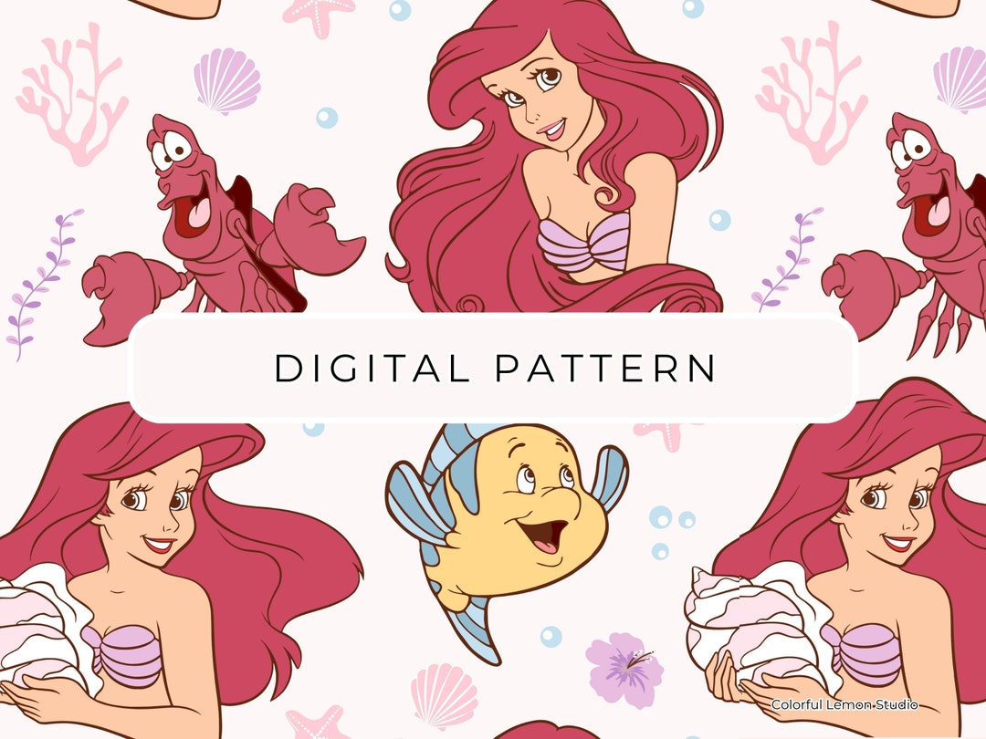 Ariel Mermaid Digital Paper Pattern Theme, Summer Seashell Starfish ...
