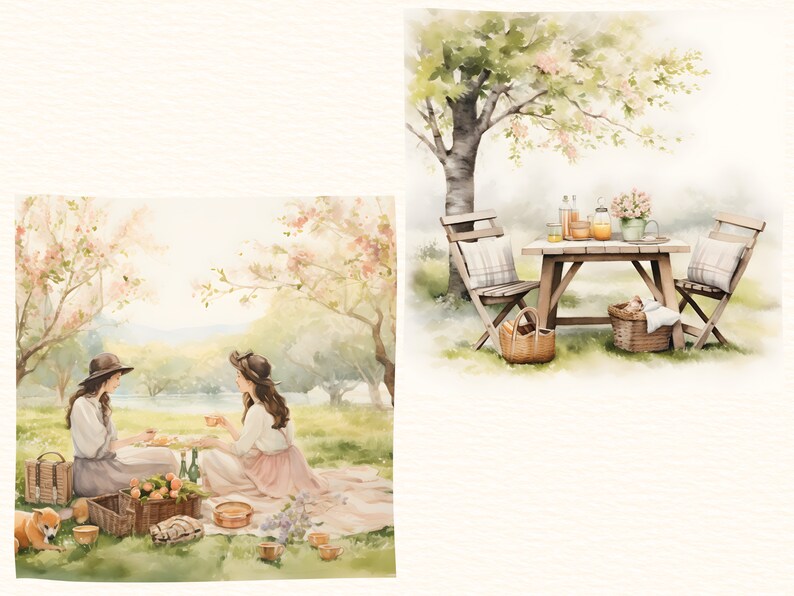 Spring Picnic Scenes Clipart Collection, Spring Flower Clip Art PNG ...