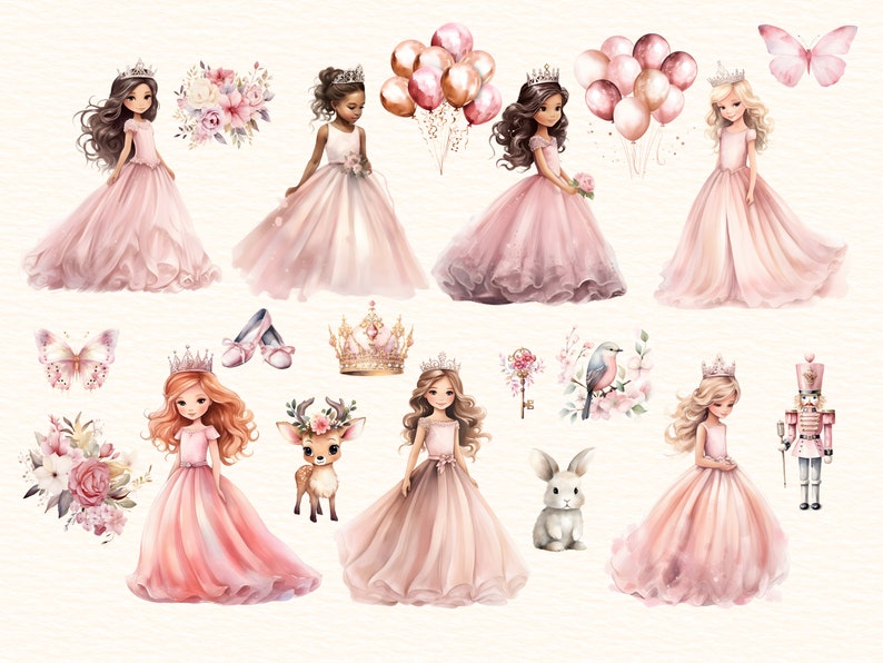 Princess PNG Clipart Bundle, Watercolour Cute Princess and Knight ...