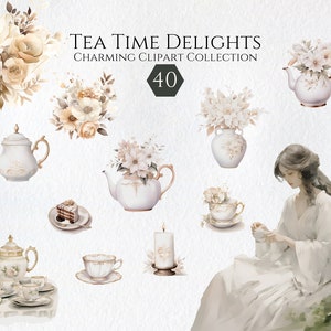 Watercolor Tea Party Clipart, Tea Set Clipart, Tea Time Clipart, Teacup ...